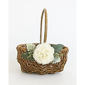 Willow Flower Girl Basket - Rustic Wood Flower Girl Basket - Country Wedding Basket w/Greenery Decor - Rattan Gift Basket by Ragga Wedding
