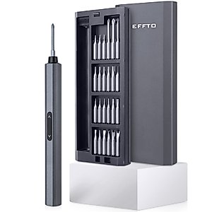 EFFTO Precision Mini Electric Screwdriver Set, 200RPM Load Free and 48 S2 Alloy Steel Bits, Aluminum Storage Case Packing, Portable Repair Tool Kit for Electronic Devices