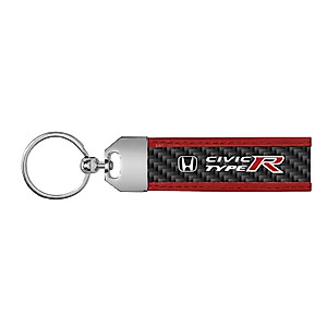 iPick Image Made for Honda Civic Type R Real Carbon Fiber Strap with Red Leather Stitching Edge Key Chain