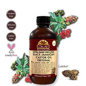 OKAY | Extra Dark 100% Natural Black Jamaican Castor Oil | For All Hair Textures & Skin Types | Grow Strong, Healthy, Smooth and Thick Hair | With Vitamin E - Omega 6 & 9 | 4 oz