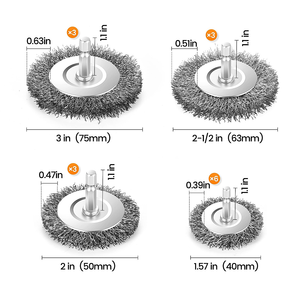 TILAX Wire Brush for Drill Set, 19 Piece Wire Wheel Cup Brush 1/4 Inch Hex Shank, Arbor 0.012 Inch Coarse Carbon Steel Crimped Wire Brush for Drill Attachment, Rust Removal, Polishing and Abrasive