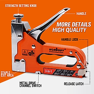 HORUSDY 3-in-1 Staple Gun Heavy Duty, Stapler Gun with 3000 Staples, Upholstery Staple Gun for Furniture, Wood, Carpet, Carpentry, DIY, Fixing Material, Decoration.