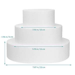 Cake Decorating 3Pcs 3-Tier Cake Foam Round Foam Cake Models Polystyrene Embryo Cake Modeling Ornament for Cake Decorating Wedding Display (White) Plastic Cake Stand