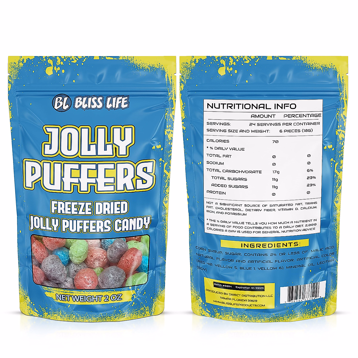 Bliss Life Jolly Puffers Freeze Dried Candy Variety Pack 2 oz, Freeze Dried Sour Candy, Unique Novelty, ASMR Candy - Great for the Tiktok Trend Most Sour Candy in the World Challenge