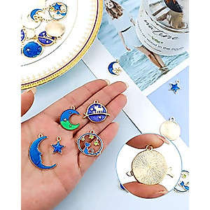 JIALEEY Assorted Gold Plated Enamel Cat Moon Star Celestial Charm Pendant DIY for Earrings Necklace Bracelet Jewelry Making and Crafting