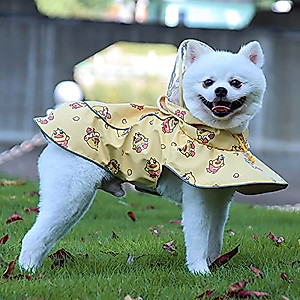 UVTQSSP Reflective Dog Raincoat with Adjustable Hooded and Hook & Loop, Waterproof Slicker, Lightweight Rain Poncho Pattern Dog Jacket for Size Small and Large Puppies Yellow M