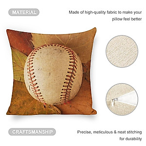 Maple Leaves Baseball Throw Pillow Covers 18×18 Pillowcases Set of 2 Autumn Softball Linen Decorative Square Pillow Case Cushion Covers Standard Size for Sofa Couch Outdoor Bed Pillow Protectors