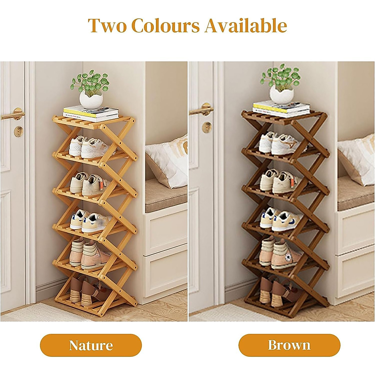YYW Bamboo Shoe Rack for Entryway,Installation-Free and Foldable Vertical Shoe Storage Organizer,Free Standing Shoe Racks Shelf Closet Shoe Organizer for Living Room (Nature-4 Layers)