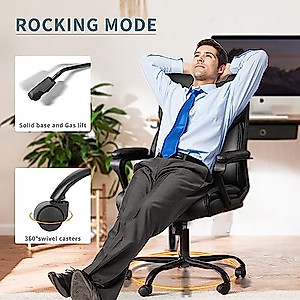 Sweetcrispy Office Chair - High Back Executive Leather Desk Chairs with Flip-up Arms (Fixed Armrest, Black)