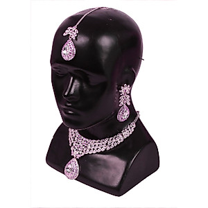 Touchstone Indian wedding jewelry sets for women necklace bollywood jewellery set pink and silver desi bridal designer necklaces earrings artificial joyeria rhinestone crystal fancy in white tone