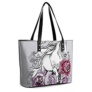 Womens Handbag Horse Flower Leather Tote Bag Top Handle Satchel Bags For Lady