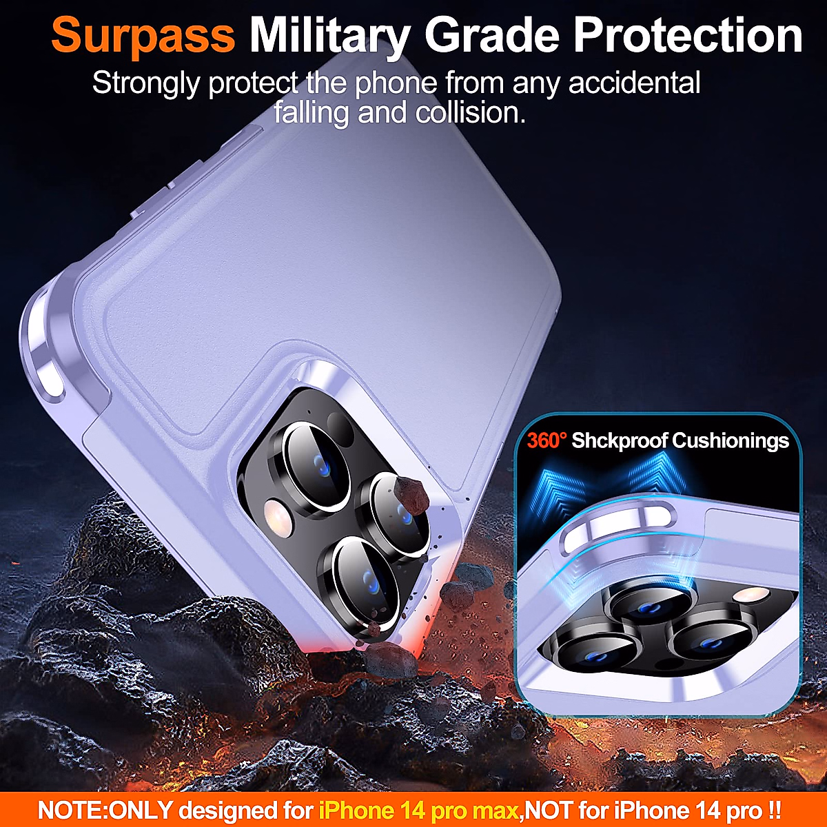 MOZOTER Magnetic Case for iPhone 14 Pro Max Case,[12 FT Shockproof Compatible with Magsafe][2 Pcs Glass Screen Protector+2 Pcs Camera Lens Protector] [Heavy Duty] Phone Case Cover 6.7''-Light Purple