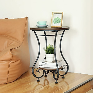 X-cosrack Round End Table, Industrial Retro Round Side Table for Small Spaces, Coffee Table for Living Room Balcony Bedroom Office,Stable Wood and Metal Frame,17.72" L x 17.72" W x 24.22" H