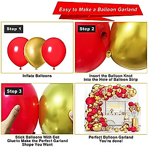 Red and Gold Balloons Garland Arch Kit, 122Pcs 18 12 10 5In Red Metallic Gold and Gold Confetti Balloons with Balloon Strip for Graduation Anniversary Wedding Bachelorette Birthday Party Decorations
