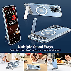 SUPERONE Crystal Clear Mag-Safe Case with Stand Designed for iPhone 13 Pro Case, [Magnetic Strength Enhanced] [Not Yellowing] [Military Grade Drop Protection] Protective Phone Case 6.1 inch