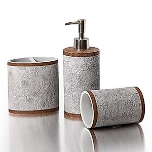 BINO Bathroom Accessories Set - Light Grey | Soap Dispenser | Toothbrush Holder | Tumbler | 3-Piece Bathroom Organizer Countertop Set | Bathroom Decor | Home Decor | Bathroom Set