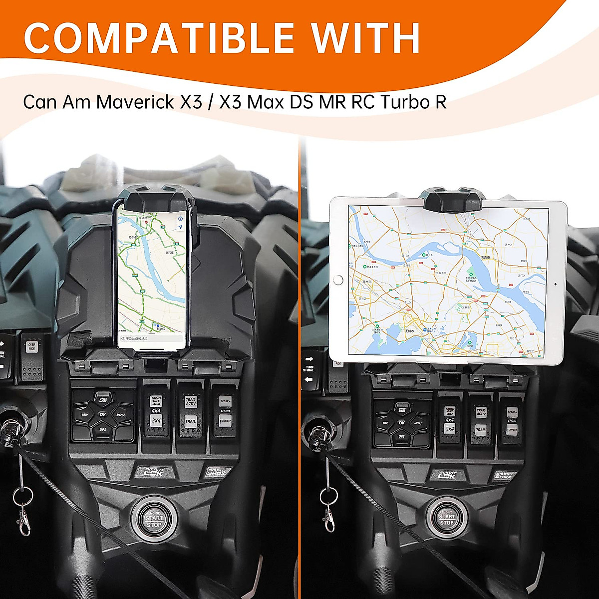 CUSAUTV X3 Electronic Device Tablet Phone Holder GPS Mount Compatible with 2017-2024 Can Am Maverick X3 / X3 Max DS MR RC Turbo R Accessories with Storage Box Organizer Tray,Replace for #715002874