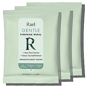 Rael Feminine Wipes, Flushable Wipes pH Balanced - Travel Size, All Skin Types, Paraben Free, Daily Use (10 Count, Pack of 3)