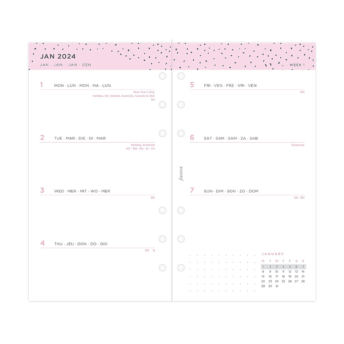 Filofax Personal Confetti week to view 2024 diary