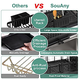 SouAny 2 Tier Dish Drying Rack with Drainboard, Large Dish Organizer and Strainer Set for Kitchen Counter with Mat, Wine Glass Holder and Utensil Holder