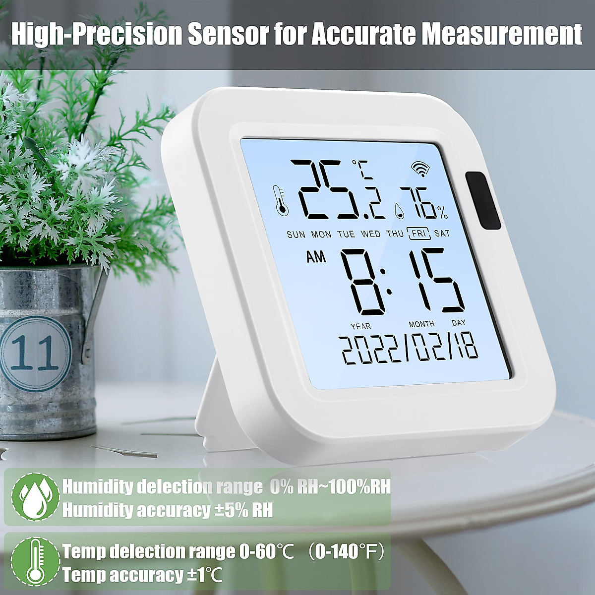 WiFi Room Thermometer Hygrometer Sensor, Temperature Humidity Monitor with Smart Alert 2 Years Free Data Storage Large Back-Light Screen, Compatible with Alexa/Google for Baby Home Garage Greenhouse