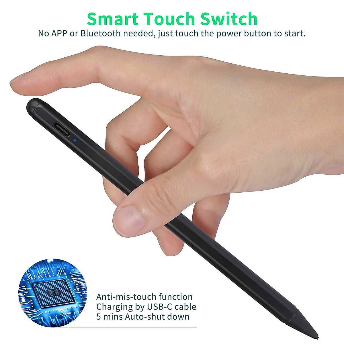 Electronic Stylus for iPad 5th Generation 9.7" 2017 Pencil,Type-C Rechargeable Active Capacitive Pencil Compatible with Apple iPad 5th Gen 9.7-inch Stylus Pens,Good on iPad Drawing Pen,Black