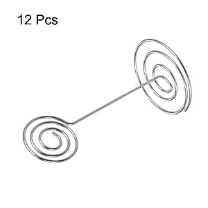 HARFINGTON 12pcs Table Number Holders 3.35 Inch 85mm Tall Circle Shape Steel Photo Holders for Centerpieces Table Place Card Holders for Wedding Reception Party Office Home, Silver Tone