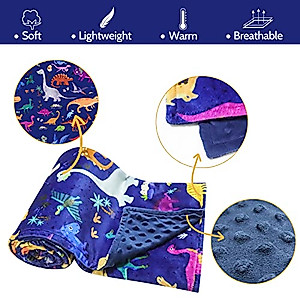 Hooyax Baby Blankets Super Soft Toddler Blanket with Blue Dinosaur Printed Infant Blanket with Dotted Backing 30 x 40 Inch