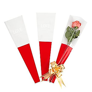 Flower Sleeves for Bouquets Bags Big Rose Sleeve Plastic Flower Bags for Bouquets Sleeves Floral Wrap F5-S-Red-100pcs