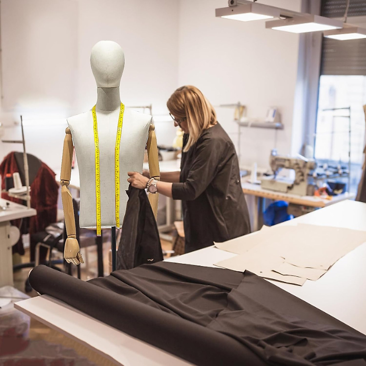 Male Mannequin Torso with Head, Dress Form Male 53"~76" Height Adjustable Body with Tripod Metal Stand, Sewing Mens Mannequin with Detachable Flexible Solid Wood for Store Display