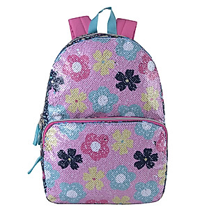 MADISON & DAKOTA Reversible Glitter Sequin Backpacks for Girls and Women, with Padded Back and Adjustable Straps (Flowers)