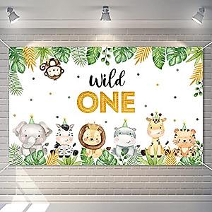 Wild One Backdrop Banner Birthday Decorations for Boys,Large Size 3 x 5Ft Jungle Safari Cute Animals 1st First Party Supplies