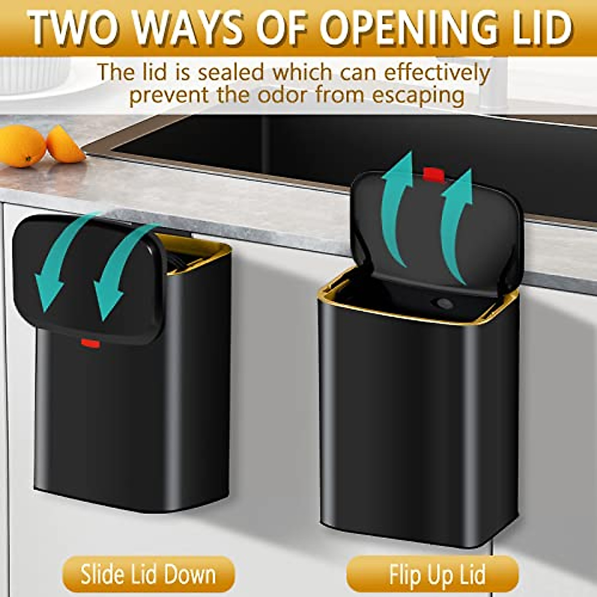 WAYCOM 2.1 Gal Compost Bin Kitchen for Counter Top or Under Sink,Compost Bin Stainless Steel Hanging Compost Bin with Lid for Cupboard/Bathroom/Bedroom/Office,Indoor Compost Bucket