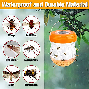 Wasp Traps Outdoor Hanging, Yellow Jacket Wasp Catcher for Trapping Hornet, Non-Toxic Reusable Wasp Catcher for Outdoors Trapping Wasp, Wasp Trap Solar Power Outdoor with LED Light,2P-Orange
