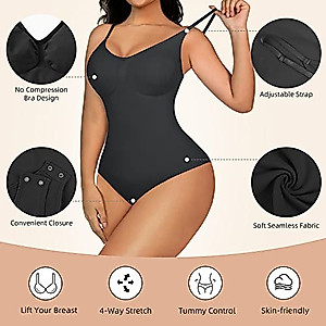 Yefecy Bodysuit Shapewear for Women Tummy Control Seamless Body Shaper Faja Tops Butt Lifting Full Body Shapewear Black XL-2XL