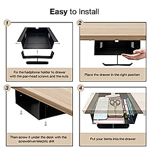 MomsUnited – Premium Under Desk Storage – Convenient Under Desk Drawer – Mountable Desk Drawer for Office & Home – Desk Storage from Alloy Steel – Ideal for Organizing – Size – Black/White
