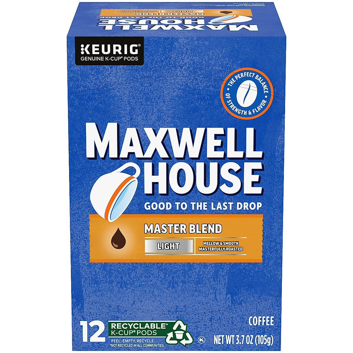 Maxwell House Master Blend Coffee, Light Roast K-Cup Packs, 12 count Box (Pack of 6)