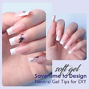 Medium Square French Tips Gel Nail Tips, BORNBYME White French Tip Nails 120PCS Matte Press on Nails, Primer & Base Coat 3 Gels Pre 12 Sizes Pre-french Soft Gel Fake False Nails for Nail Extension