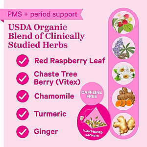 Pink Stork Organic PMS Tea for Hormone Balance, Mood Swings, Bloating, and Period Regularity - 8 Herbs - Vitex, Red Raspberry Leaf, Chamomile - Caffeine-Free - 15 Sachets, Warm Cinnamon