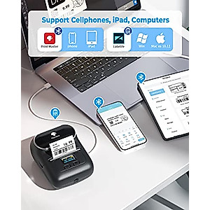 Phomemo Barcode Printer M110 Label Printer, Upgraded Bluetooth Portable Thermal Label Maker for Small Business, Address, Office, Home for Phone; for PC/Mac(USB), with 100pcs Labels, Ebony Black