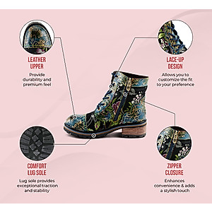 Spring Step L'Artiste Fantastic Booties for Women - Floral Hand Painted Womens Ankle Boots Low Heel - Everyday Wear Leather and Textile Western Booties Brown Multi EU 36 / US 5.5-6