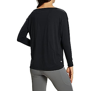 baleaf Women's Long Sleeve Workout Tops Active Running Shirts Loose Fit Quick Dry Athletic Yoga Tee Shirts Lightweight Casual Fall Black M