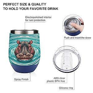OPTKSNCU 304 Stainless Steel Insulated Cup with Lid, Cute Hippopotamus Print Print Durable, And Easy to Clean – Ideal for Home, Office, And Gift Giving