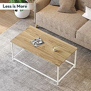 SAYGOER Coffee Table Simple Modern Coffee Tables Open Design Rectangular Minimalist Center Table for Living Room Home Office, Easy Assembly, 39.37 x 19.69 x 17.72, Oak White