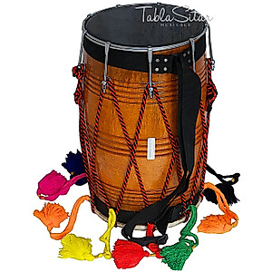 Dhol Drum by Maharaja Musicals, Mango Wood, Natural, Barrel Shaped, Padded Bag, Beaters, Nylon Shoulder Strap, Punjabi Bhangra Dhol Musical Instrument (PDI-GE)