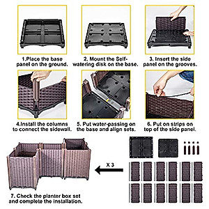 VEVOR Plastic Raised Garden Bed, 20.5" High Set of 5, Rattan Style Grow Planter Care Box Kit, Self-Watering Elevated for Herbs, Flowers, and Other Plants Indoor ot Outdoor, Brown