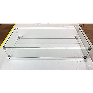 EasyFirePits Table Top Free Standing Glass Wind Screen for Rectangular Fire Features (56.5, 13.5)