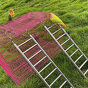 GEKMOR Parrot Ladder 9-Step Stainless Steel Rustproof Metal Nonskid Smooth Portable Bird Cage Ladder with Hooks Cockatiel Stand Ladder for Parrots Parakeets Cockatoos Lovebirds