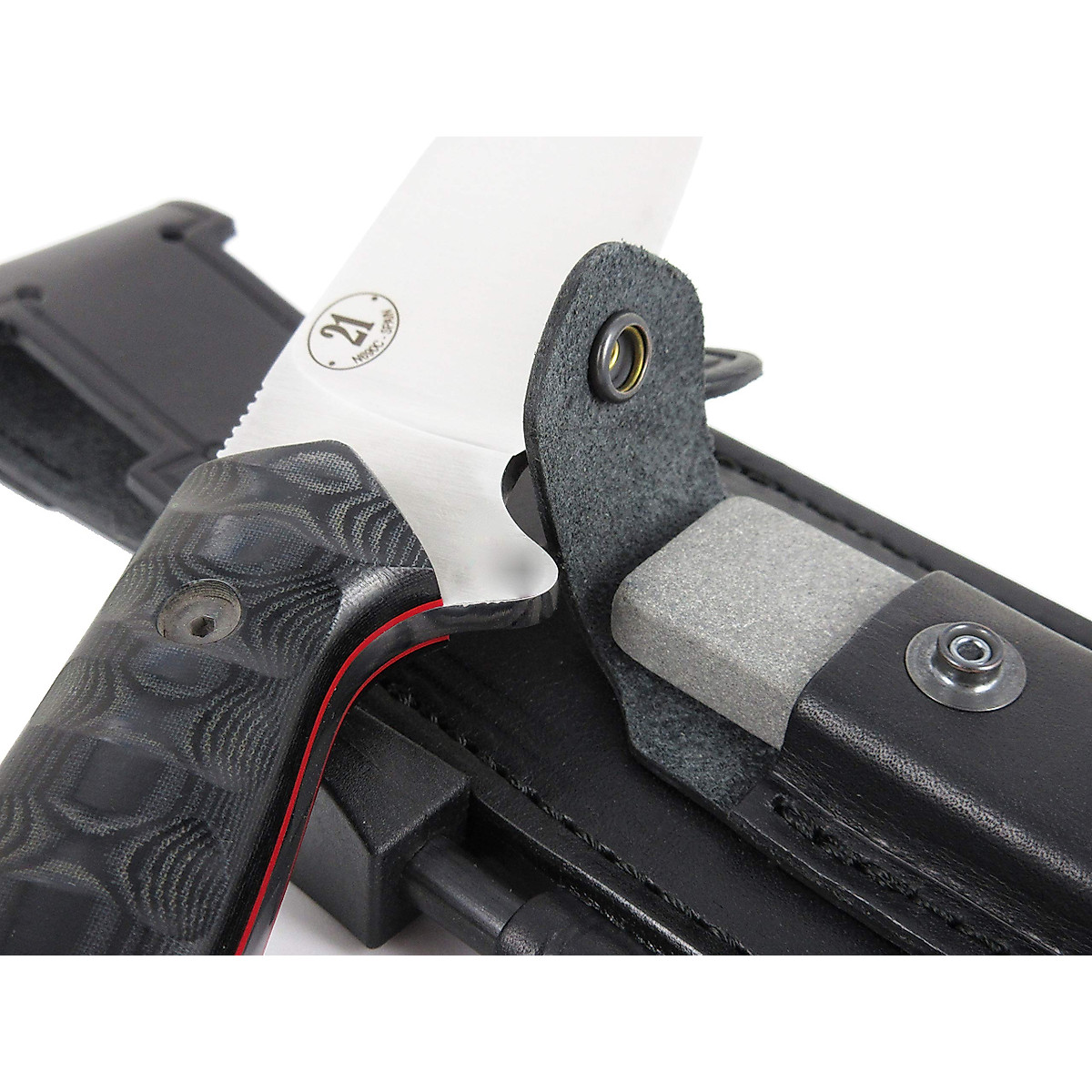 JEO-TEC Nº21 Bushcraft Survival Hunting Tactical Knife - BOHLER N690C Stainless Steel, Multi-positioned Leather Sheath, Sharpener Stone & Firesteel included - Handmade