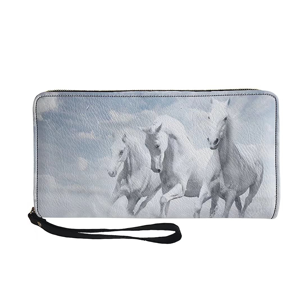 Dellukee Wallets for Women Horse Print PU Leather Card Holder Organizer Ladies Clutch Travel Purse Wristlet